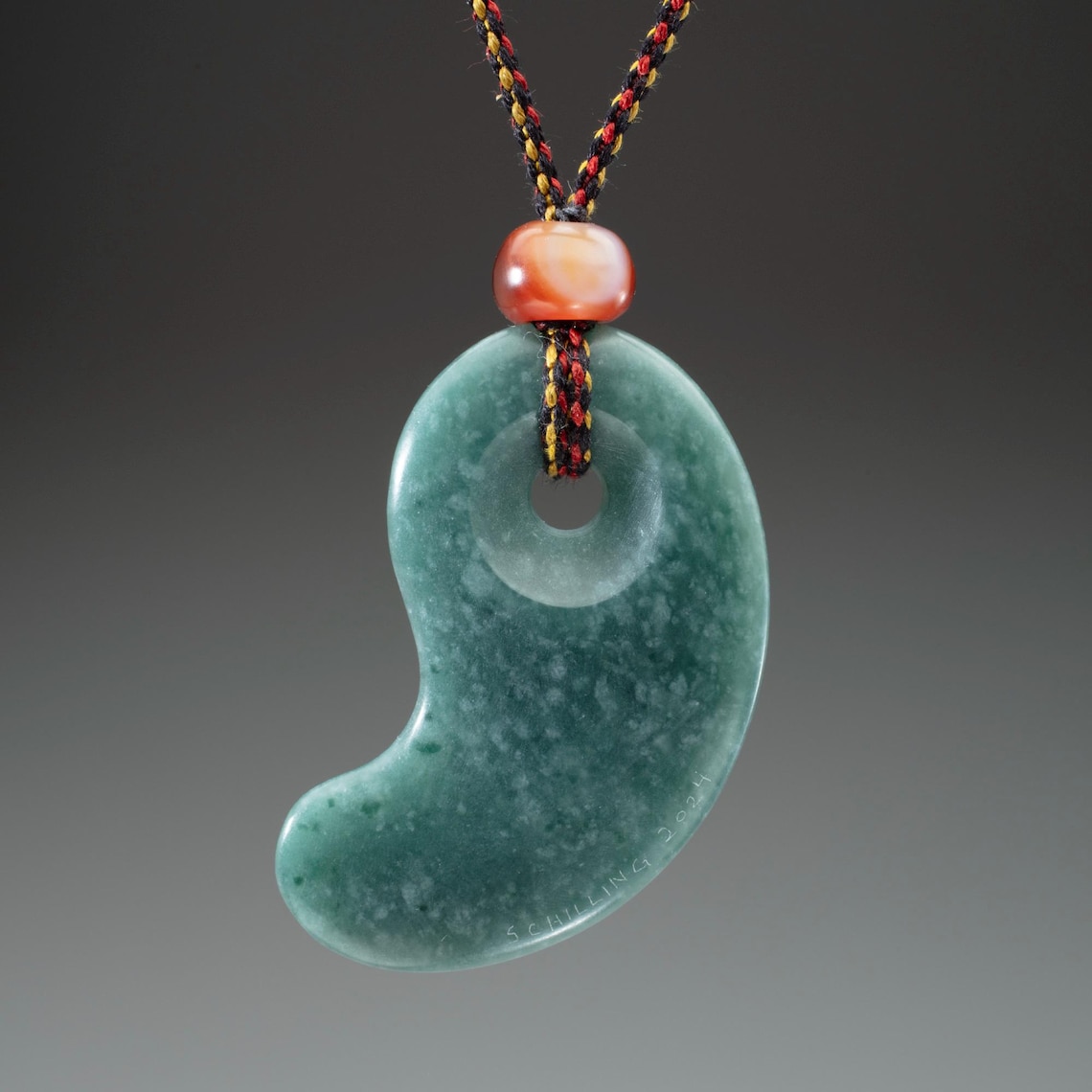 Hand Carved Jade Pendant, "blue Magatama", With Carnelian Beads and ...