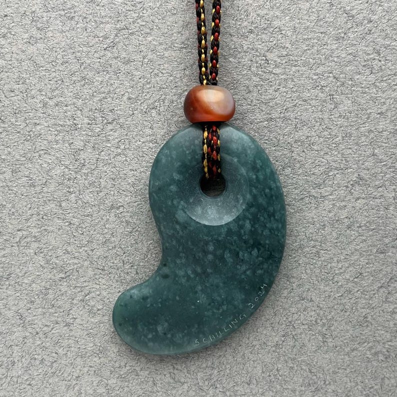 Hand Carved Jade Pendant, "blue Magatama", With Carnelian Beads and ...
