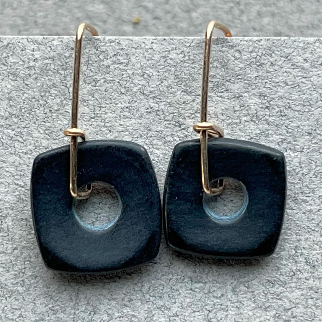 Black Jade Mini Squares, Hand Made Jade Earrings, Wyoming Jade, Gold ...