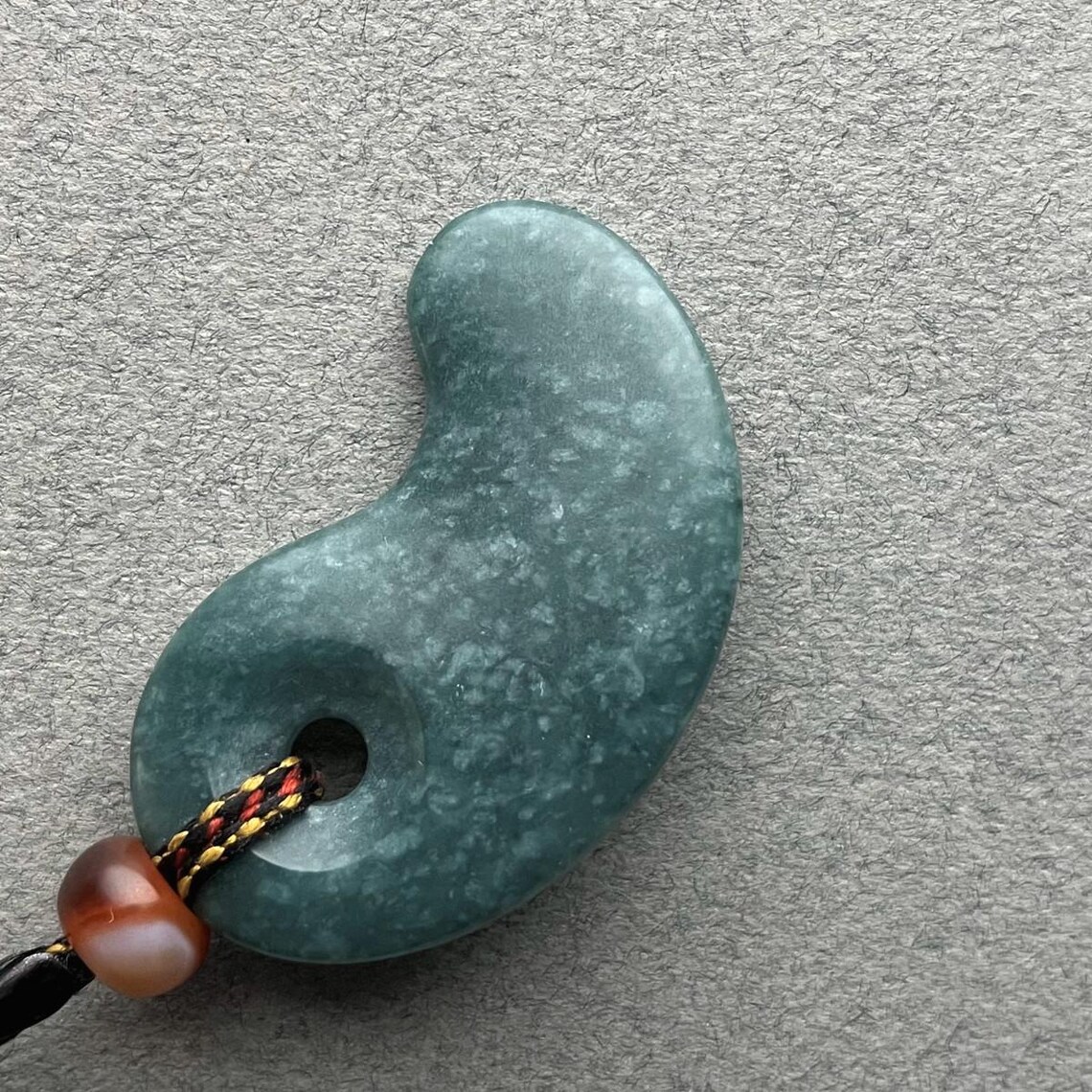Hand Carved Jade Pendant, "blue Magatama", With Carnelian Beads and ...