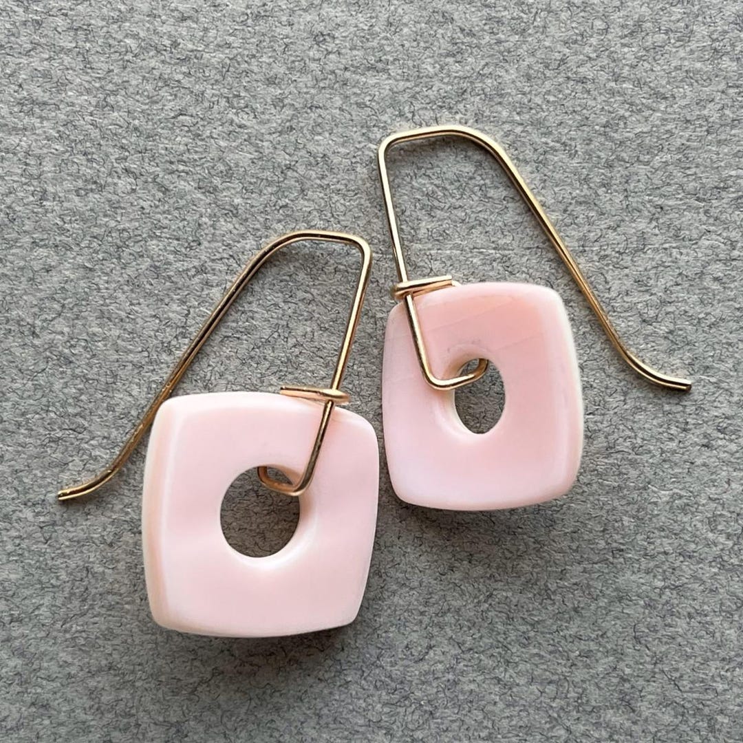 Pink Conch Shell Mini Squares, Hand Made Earrings, Conch Shell, Gold ...