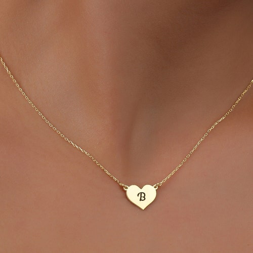 14k Gold Initial Heart Necklace - Etsy