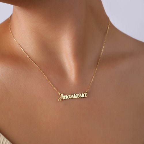 14k Solid Gold Name Necklace Personalized Jewelry Etsy