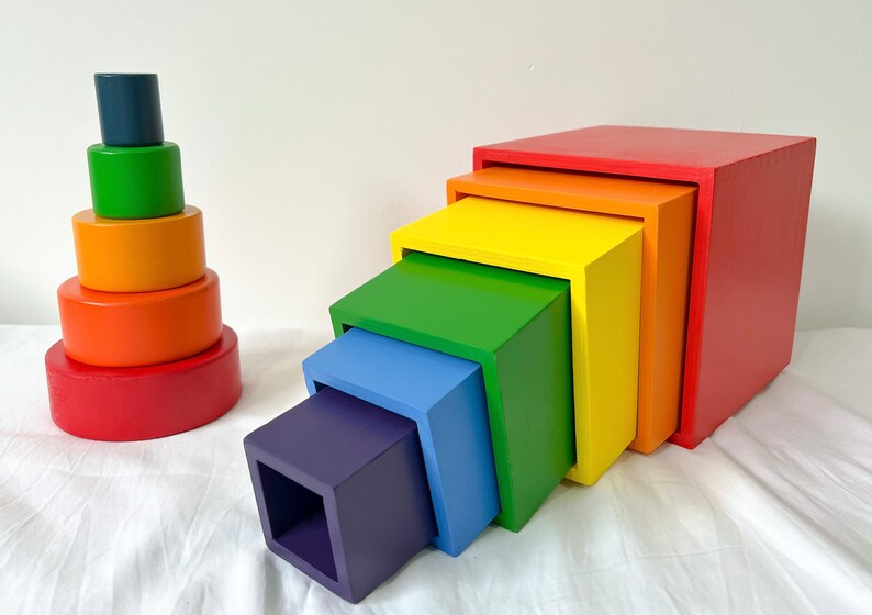 Wooden Rainbow Stacking Boxes - Etsy