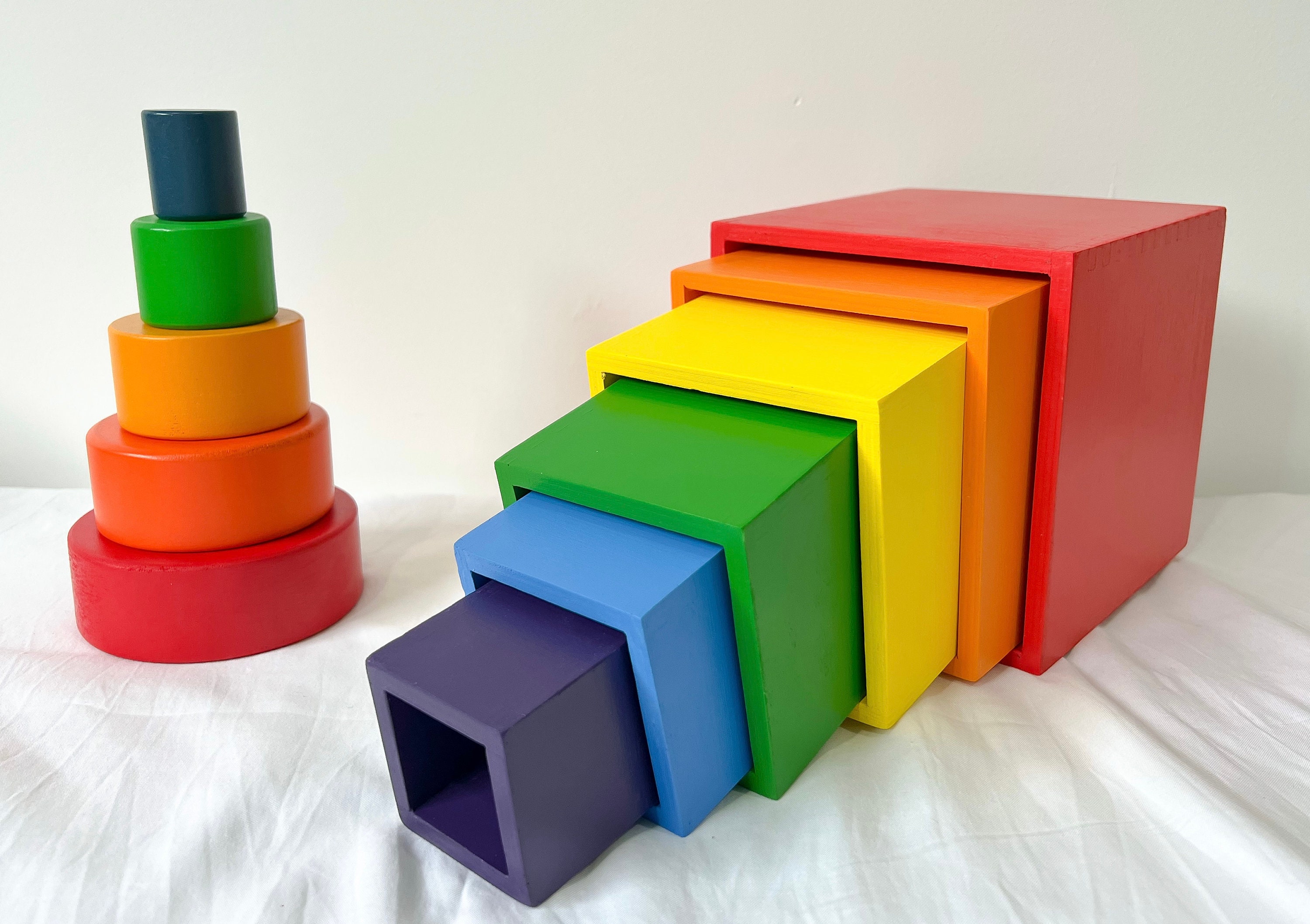 Wooden Rainbow Stacking Boxes - Etsy