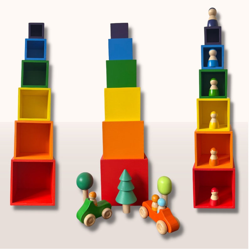 Wooden Rainbow Stacking Boxes - Etsy