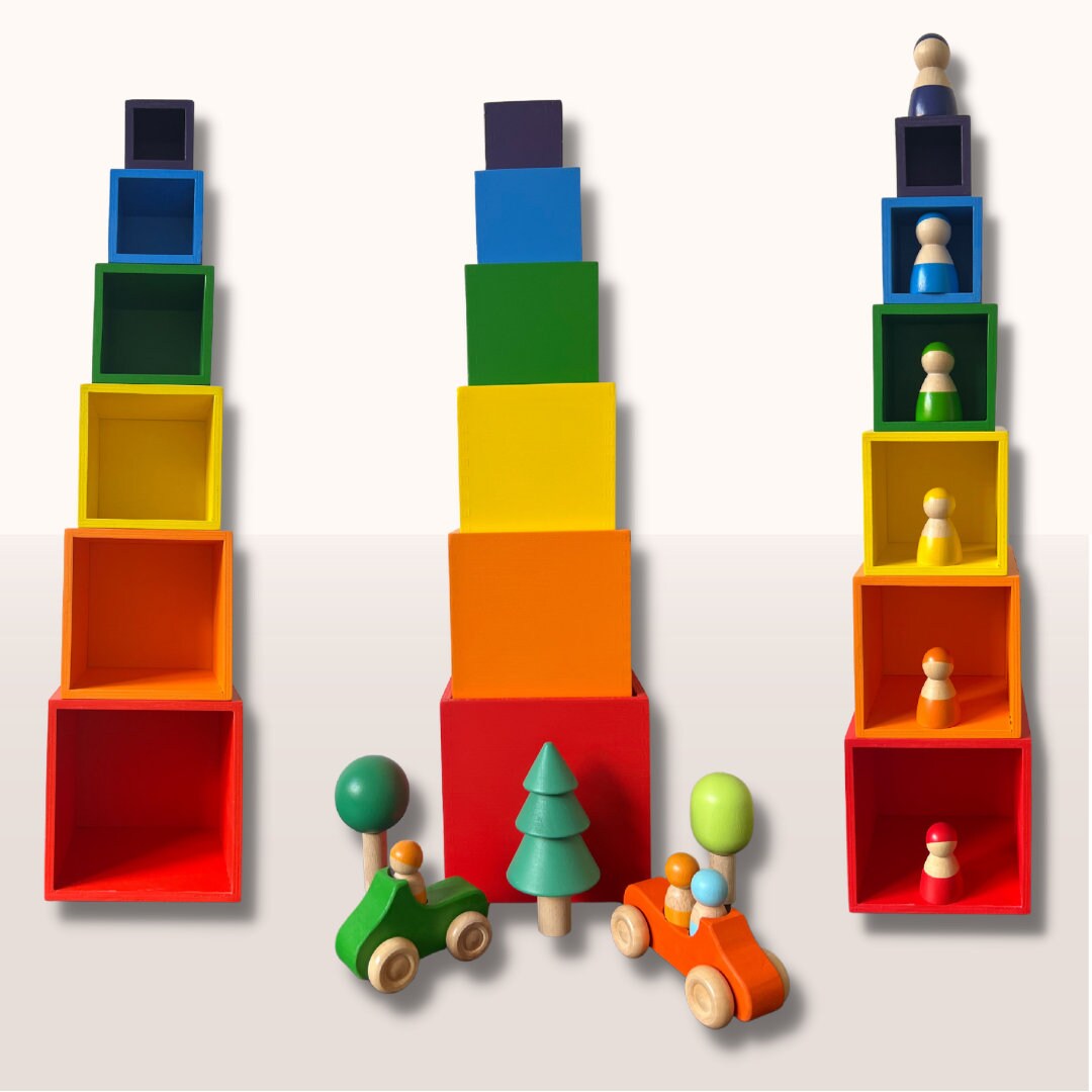 Wooden Rainbow Stacking Boxes - Etsy