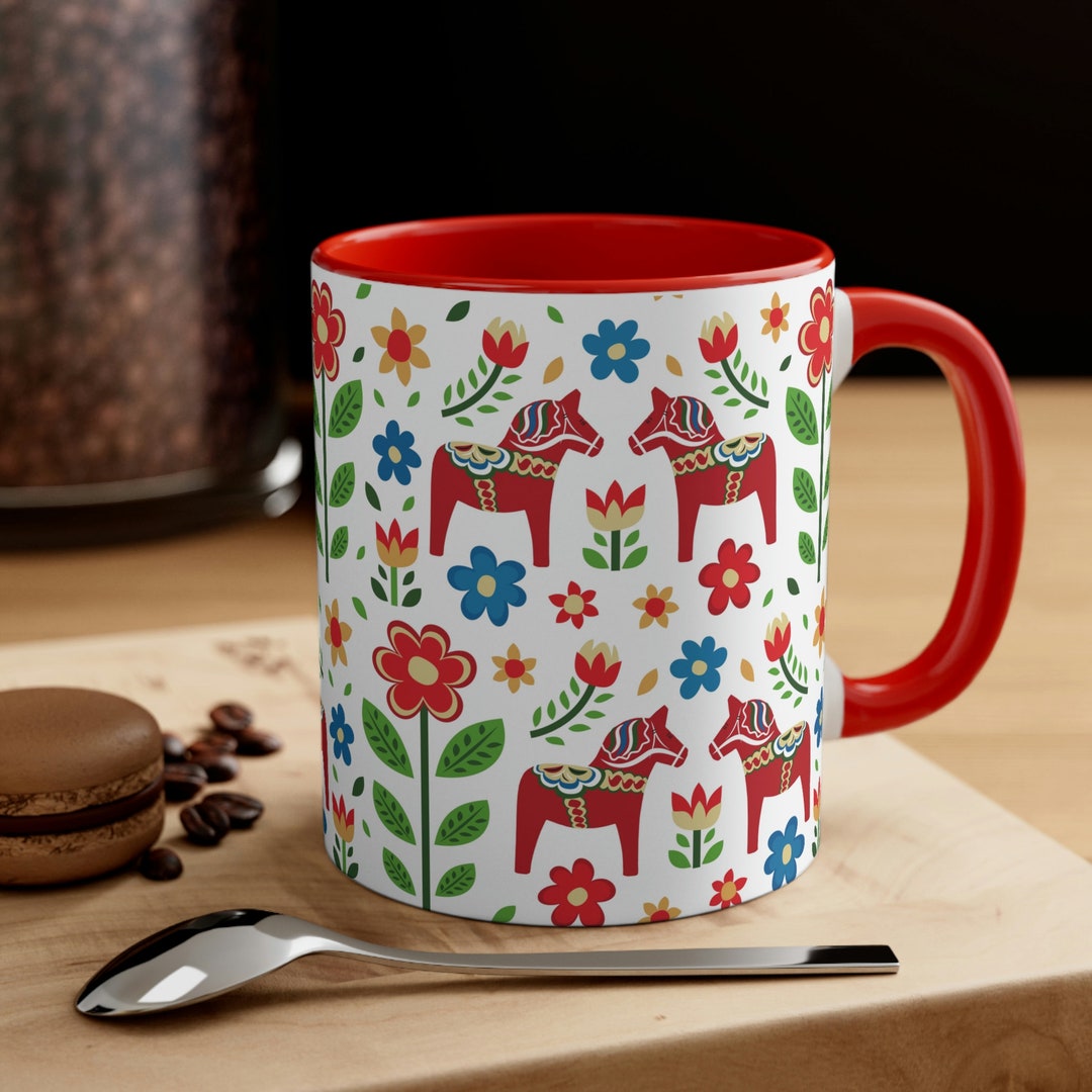 Dala Horse Coffee Mug: Swedish Good Luck Symbol, Accent Handle - Etsy