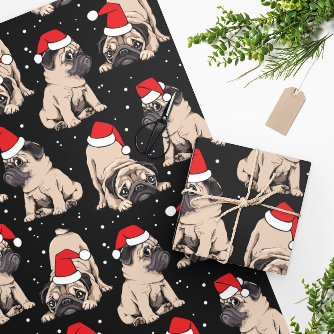 Santa Pug Wrapping Paper, Size: 24 36, Christmas, Gift Wrap, Cute, Dogs ...