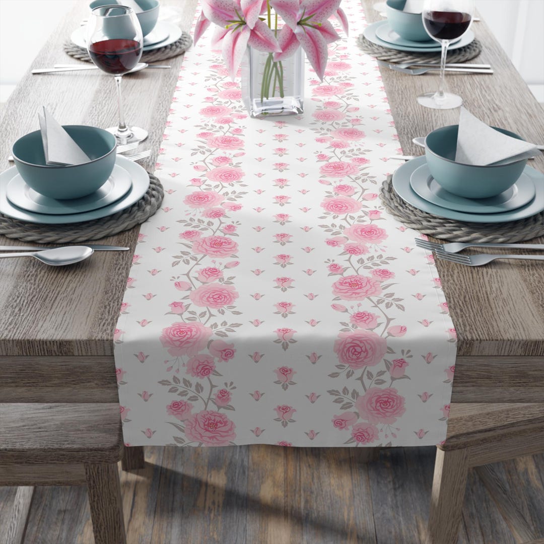 Pink Roses Floral Table Runner: Spring Shabby Chic Polyester Decor - Etsy