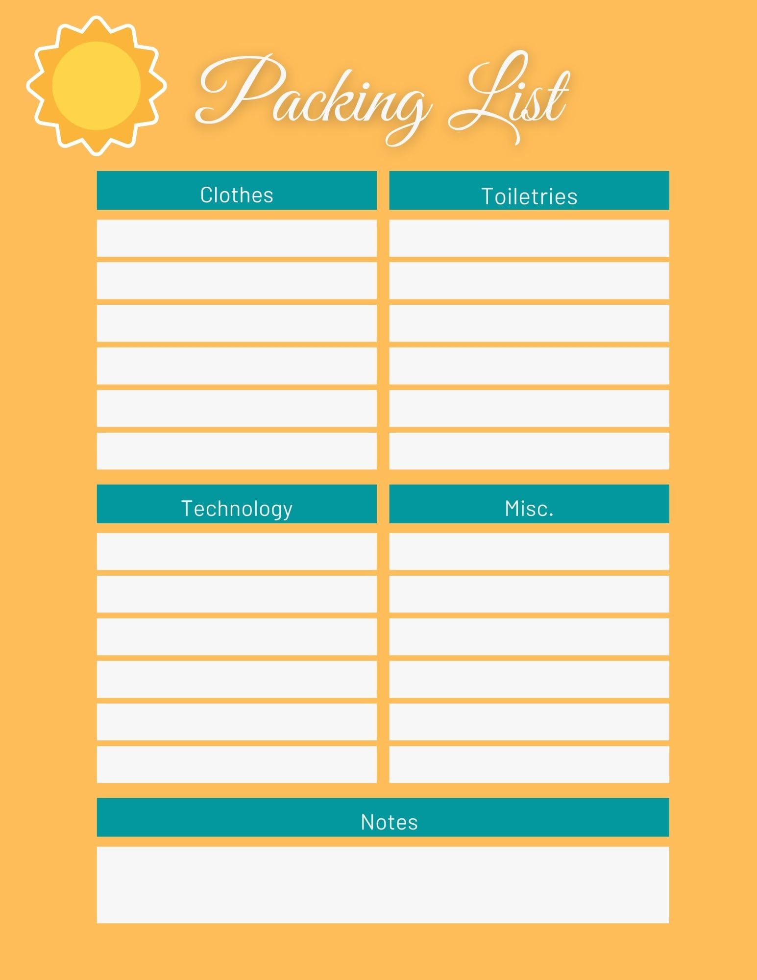 Printable Packing List - Digital Download, Instant Download, PDF, PNG ...