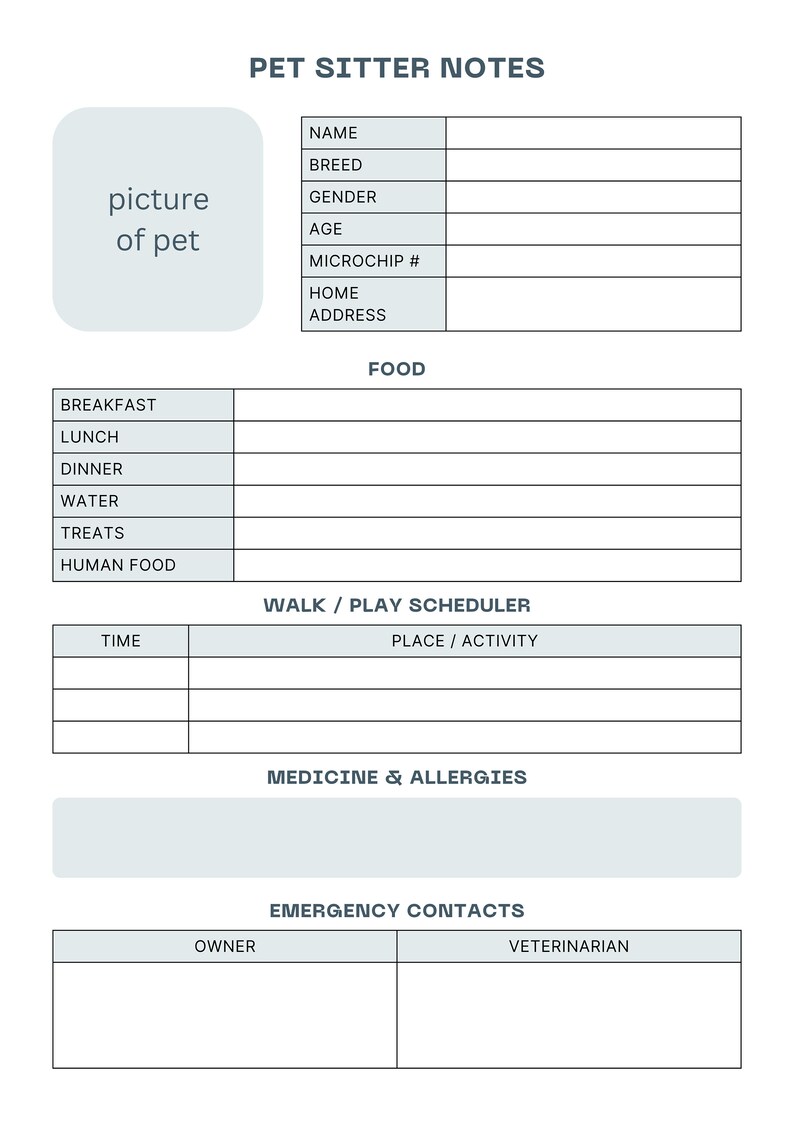 Pet Sitter Notes Downloadable Printable Dog Sitter - Etsy