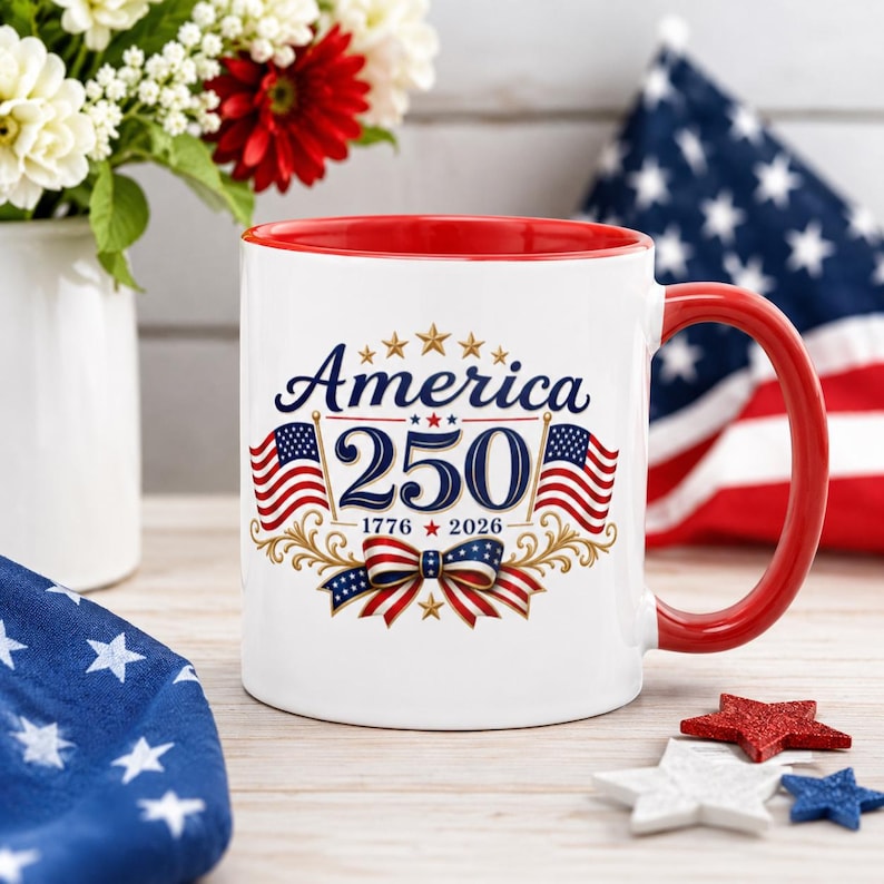 America 250th Anniversary Mug | Patriotic Coffee Cup With Red White ...