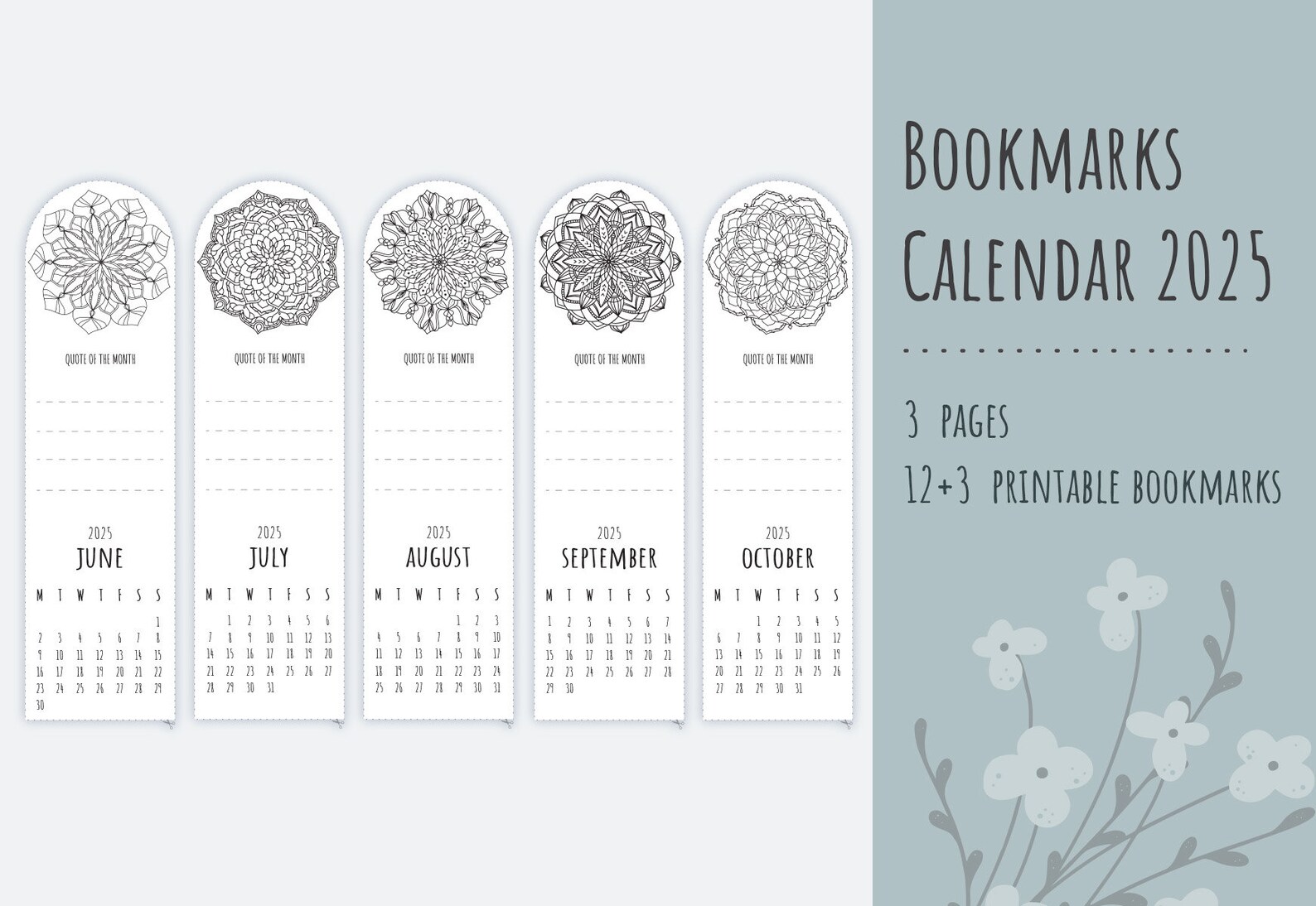 Printable Bookmarks Calendar With Mandala Themes| 2024 and 2025 | PDF ...