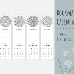 Printable Bookmarks Calendar With Mandala Themes| 2024 and 2025 | PDF ...