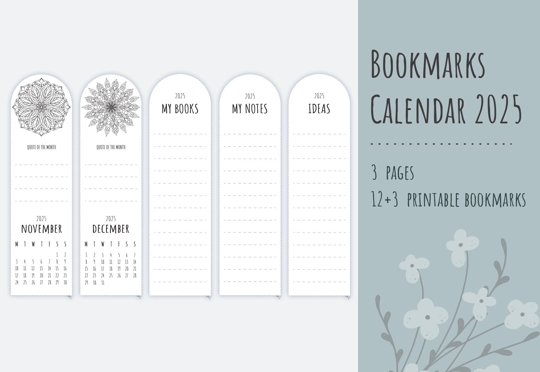 Printable Bookmarks Calendar With Mandala Themes| 2024 and 2025 | PDF ...