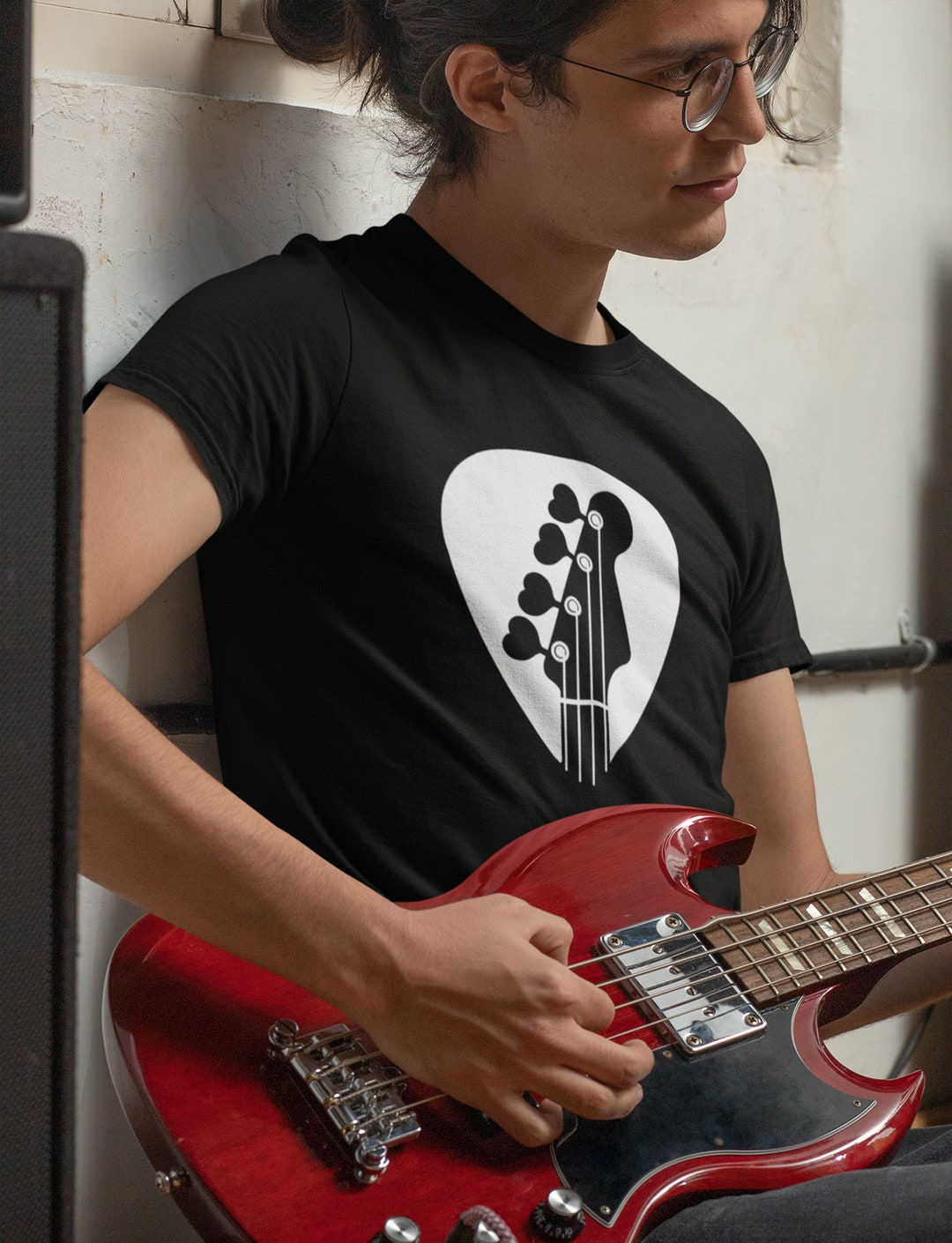 Camiseta de bajista Bass Guitar Head Plectrum Pick Camiseta de músico ...