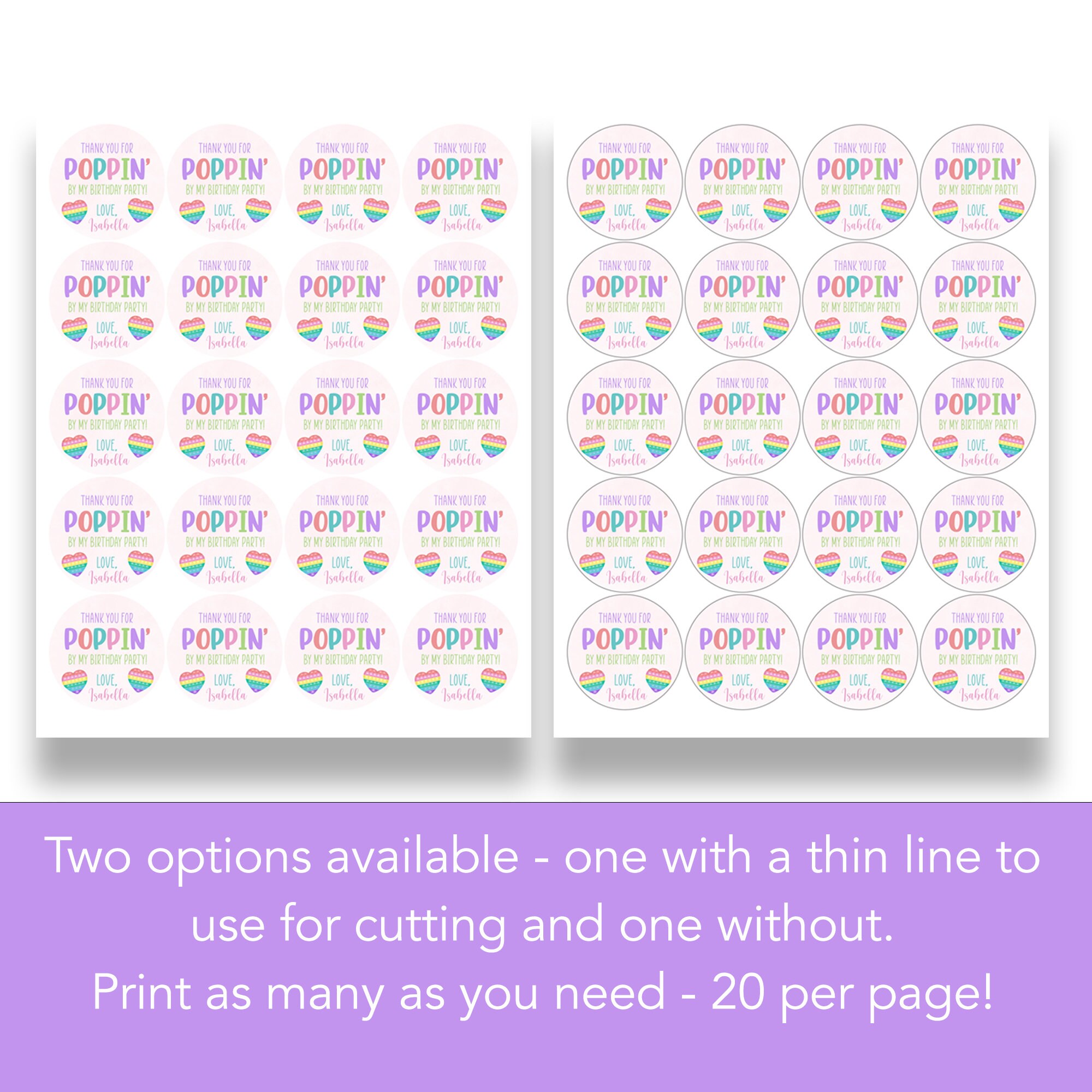 EDITABLE Pastel Pop It Party Favor Tags Heart Pop Fidget - Etsy