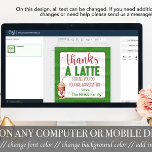 EDITABLE Thanks a Latte for All You Do Square Gift Tags | Coffee Gift ...