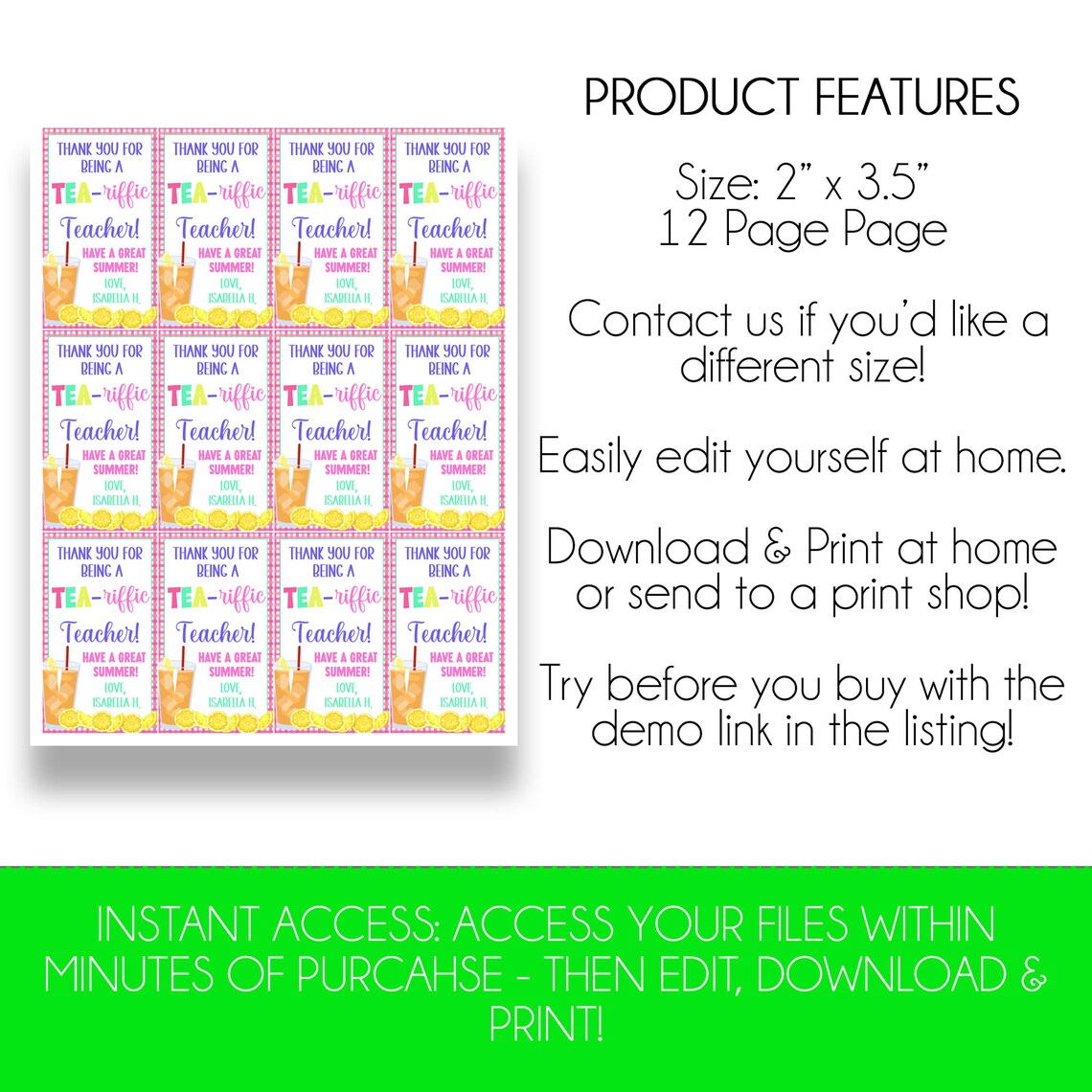 EDITABLE Thank You for Being A Tea-riffic Teacher Rectangle Gift Tags ...
