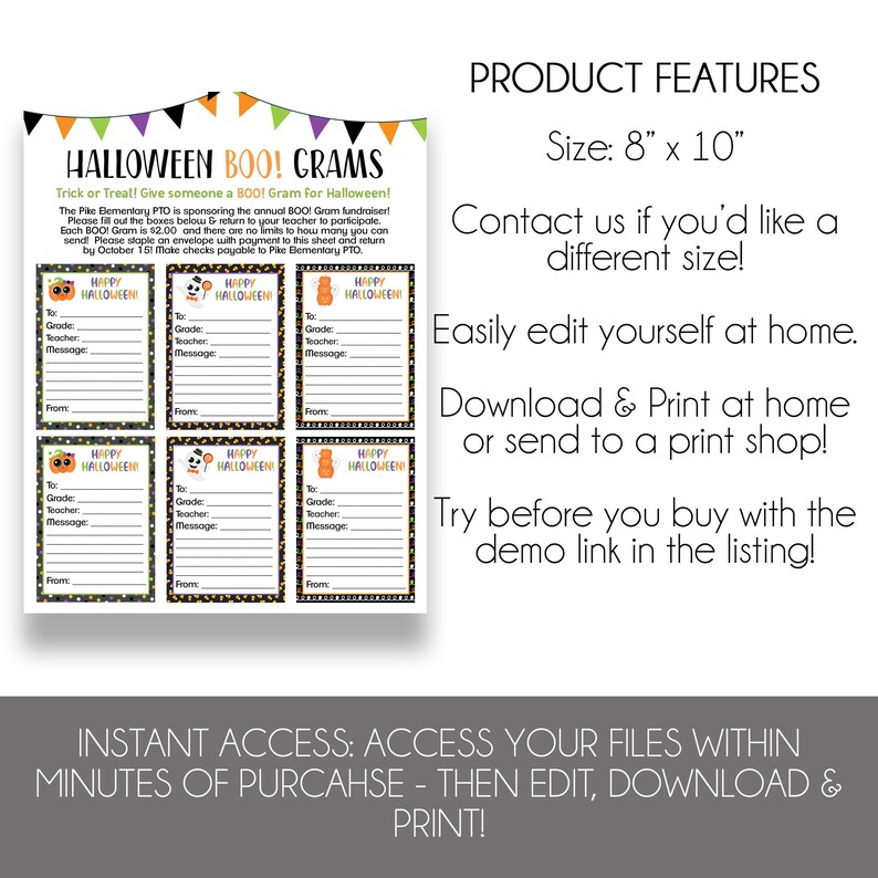 EDITABLE Boogram Halloween Candy Gram Flyer Halloween PTO - Etsy