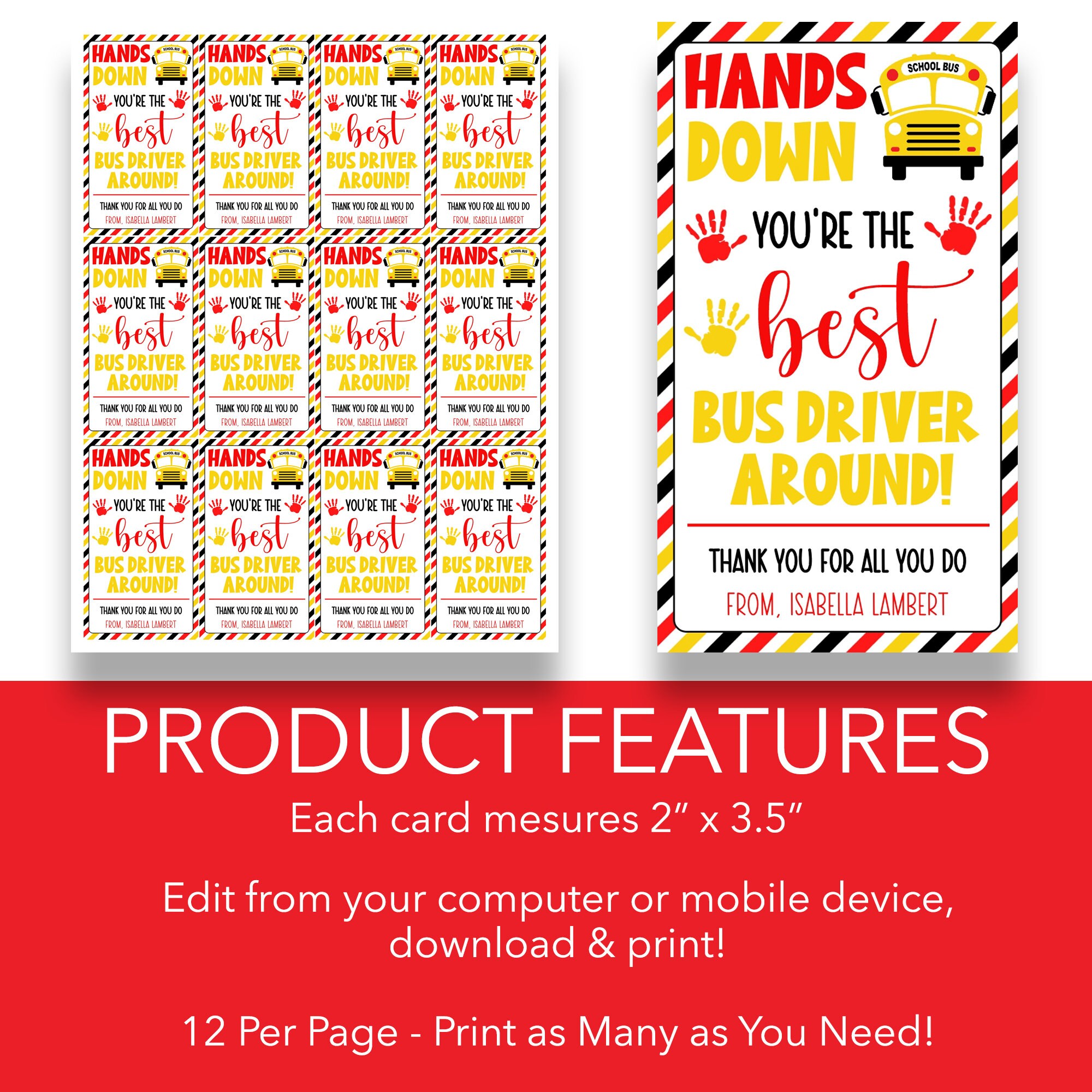 EDITABLE Hands Down You're the Best Bus Driver Around Rectangle Gift ...