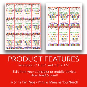 EDITABLE First Day of School Treat Tags | Bright Let's Have a Colorful ...