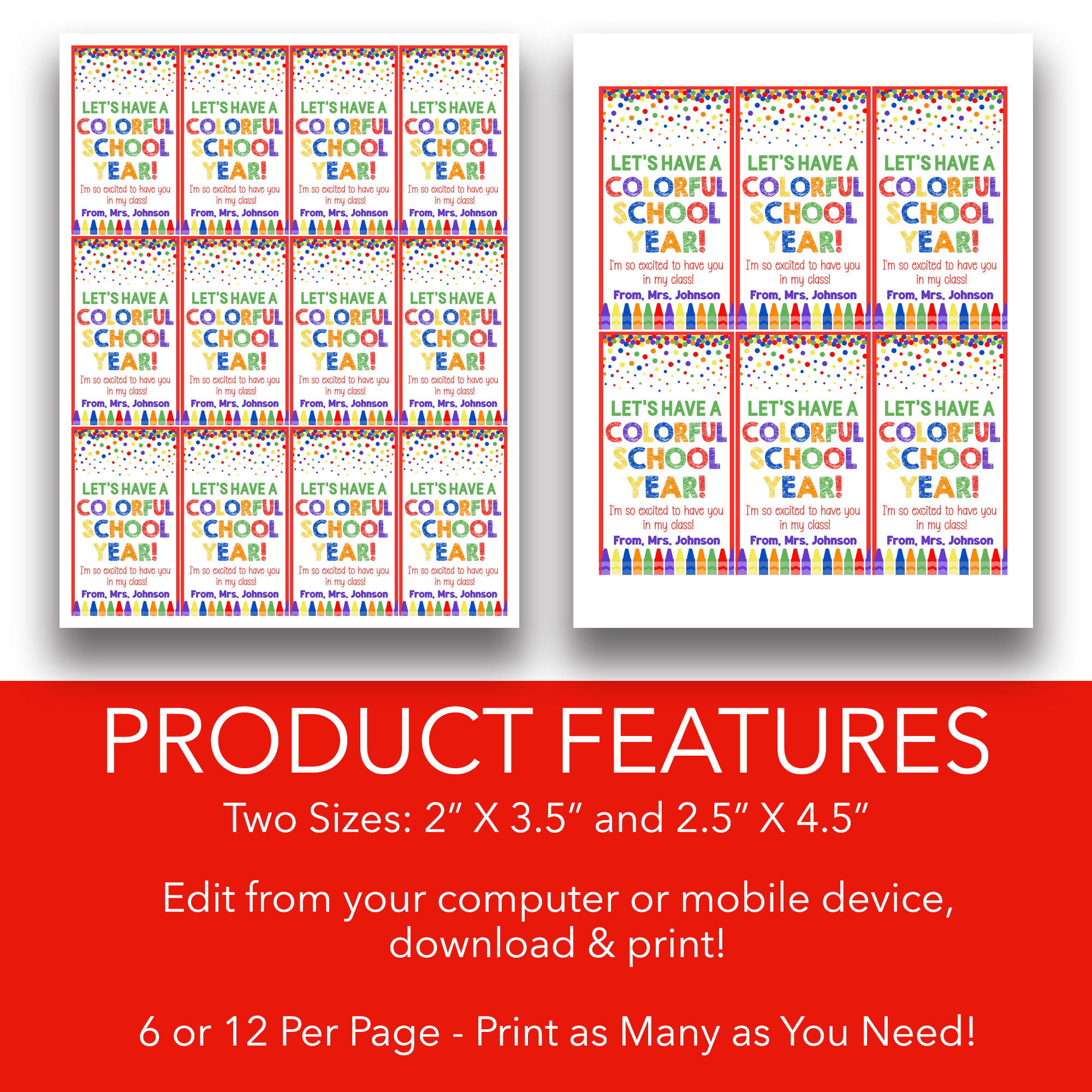 EDITABLE First Day of School Treat Tags | Bright Let's Have a Colorful ...