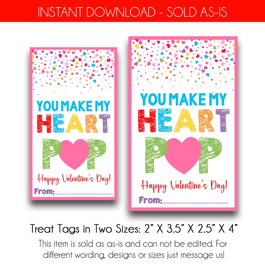 INSTANT DOWNLOAD | You Make My Heart Pop Kid's Valentine Treat Tags ...