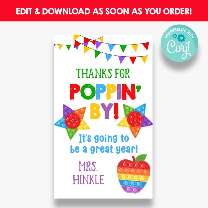 Editable Thanks for Popping by Back to School Tags First Day - Etsy