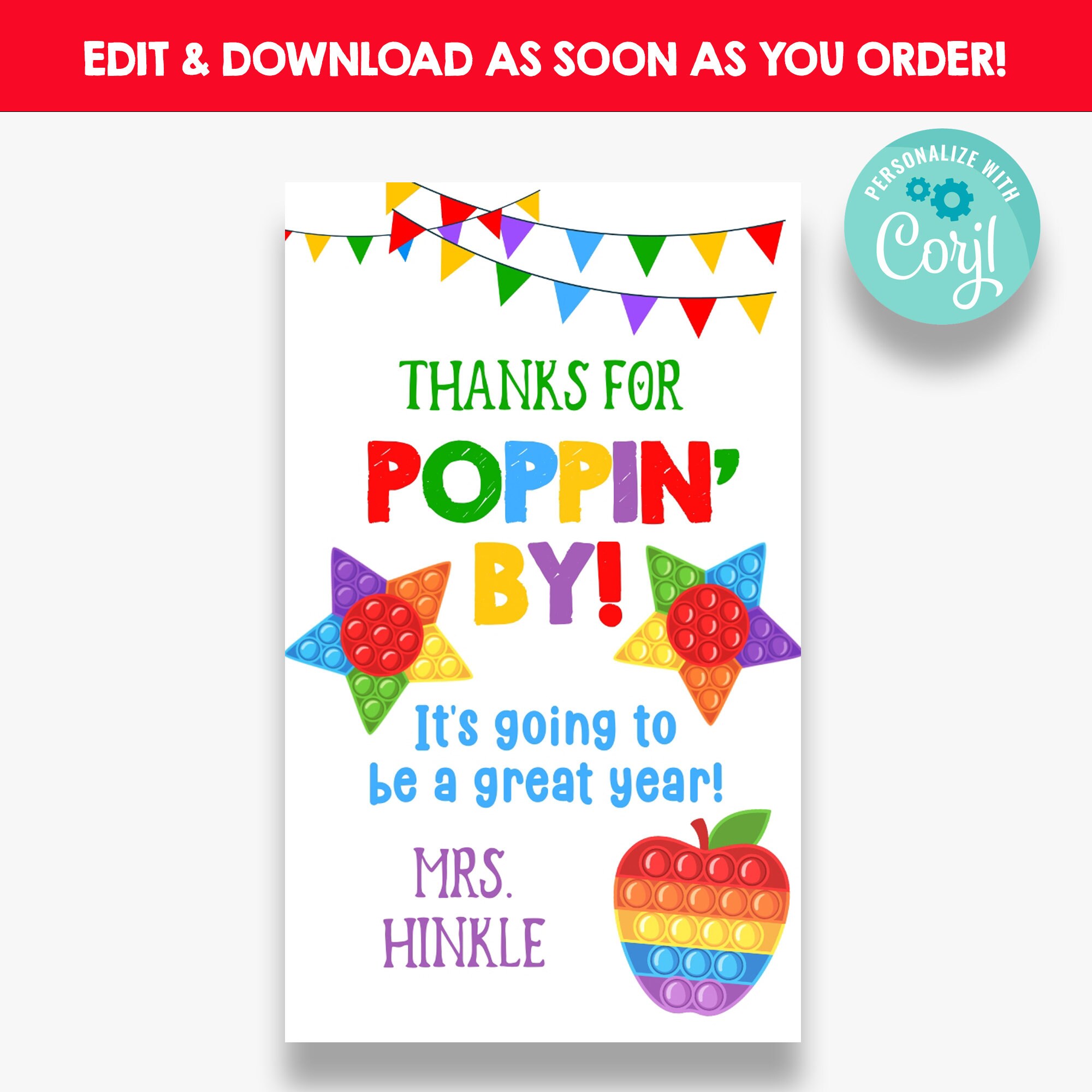 Editable Thanks for Popping by Back to School Tags First Day - Etsy