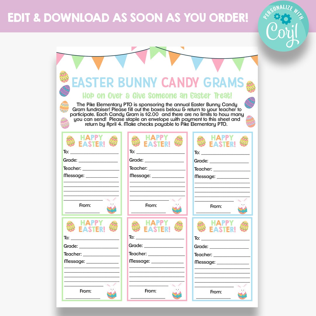 EDITABLE Easter Bunny Candy Gram | Easter Candy Gram Fundraiser ...