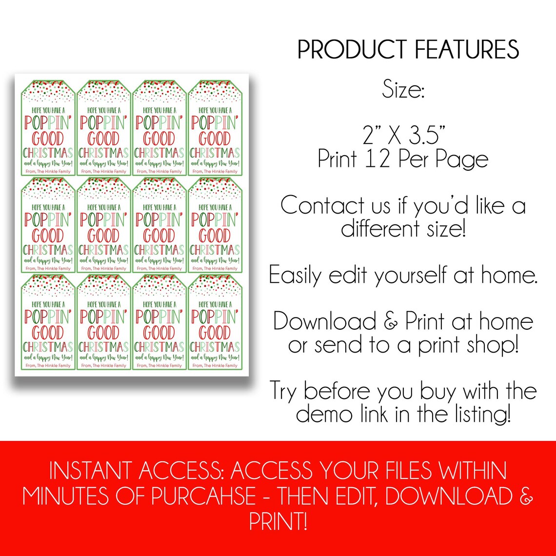 EDITABLE Hope You Have a Poppin' Good Christmas Gift Tags | Popcorn ...