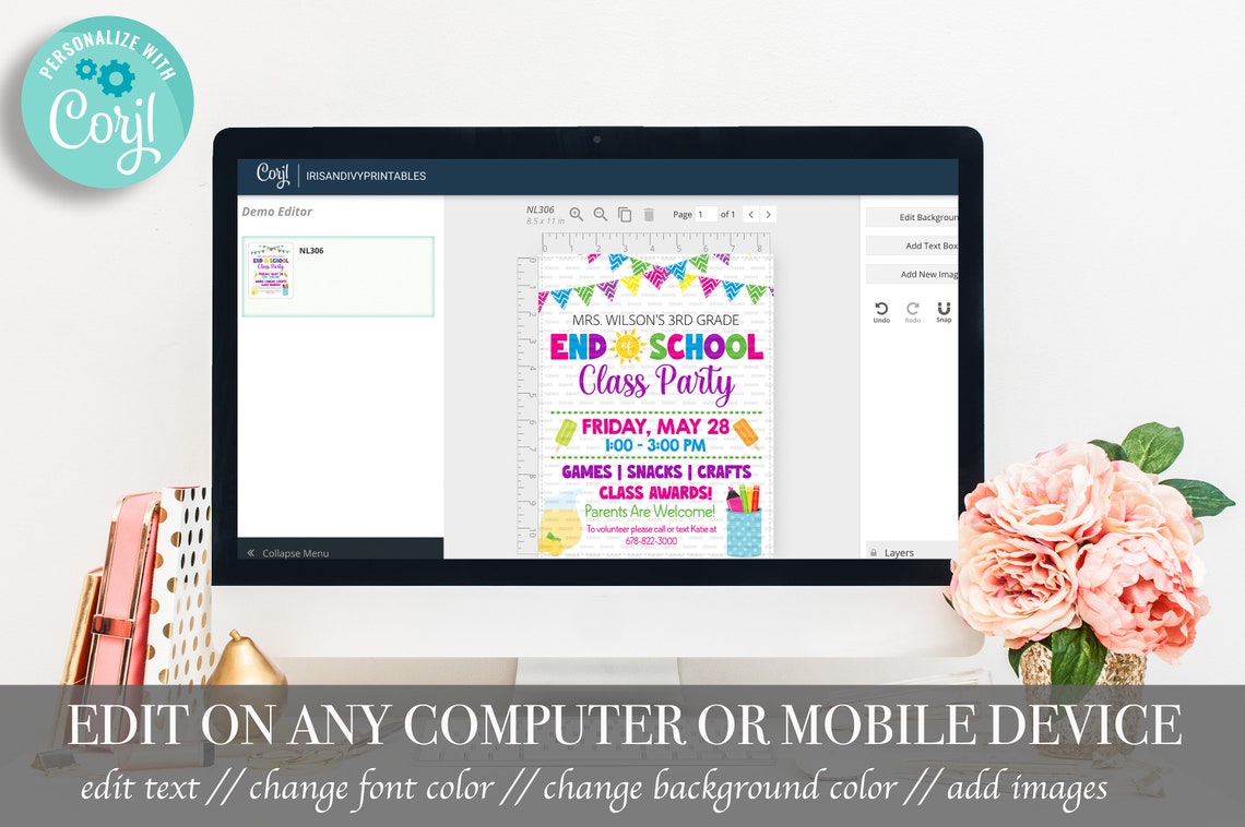 EDITABLE End of School Class Party Flyer | Room Moms Class Party ...