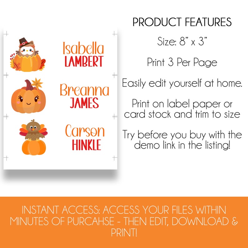 Editable Thanksgiving Themed Student Desk Labels Fall - Etsy