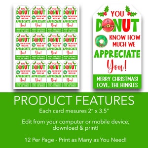 EDITABLE Christmas Donut Appreciation Gift Tags | Donut Know How Much ...