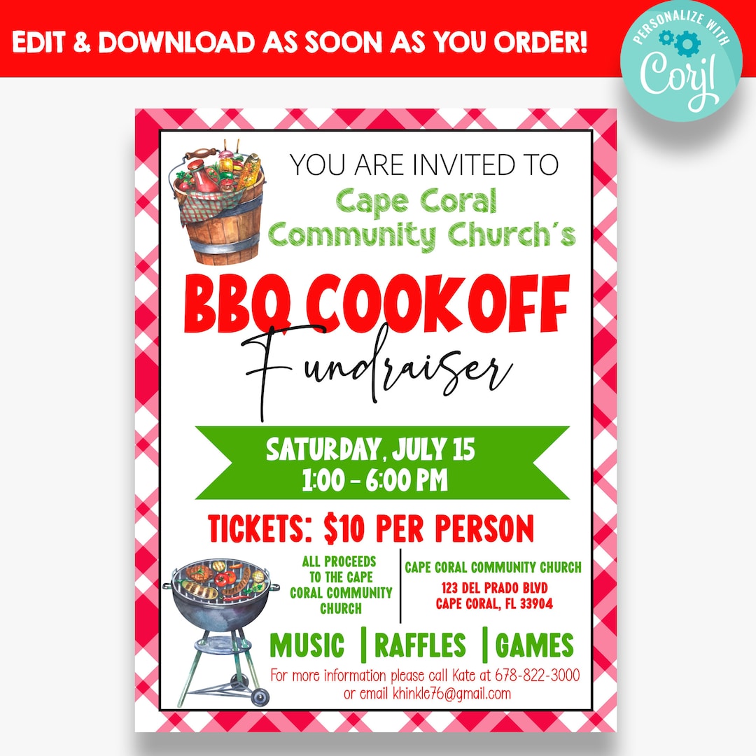 EDITABLE BBQ Cookoff Fundraiser Flyer | Printable BBQ Cookoff Flyers ...