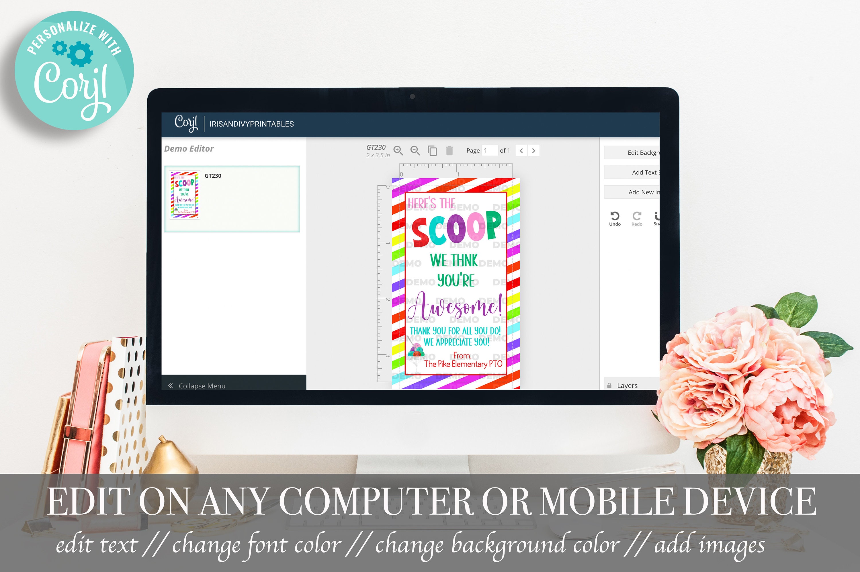 EDITABLE Here's the Scoop Rectangle Ice Cream Appreciation - Etsy