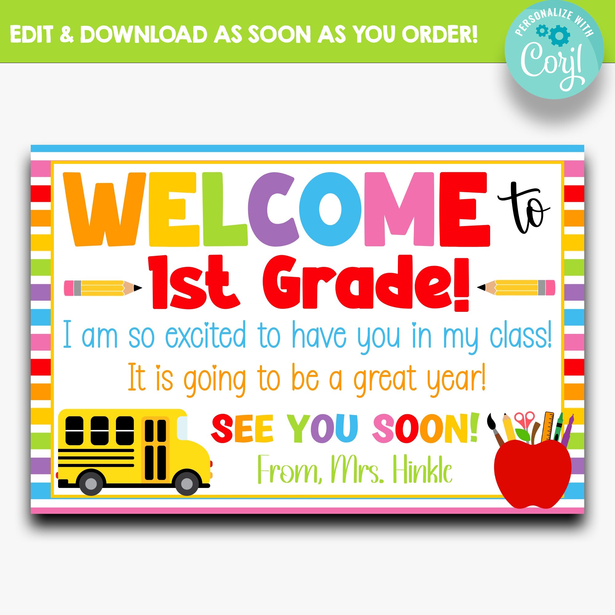 EDITALBLE Welcome Back to School Postcard From Teacher for ANY - Etsy