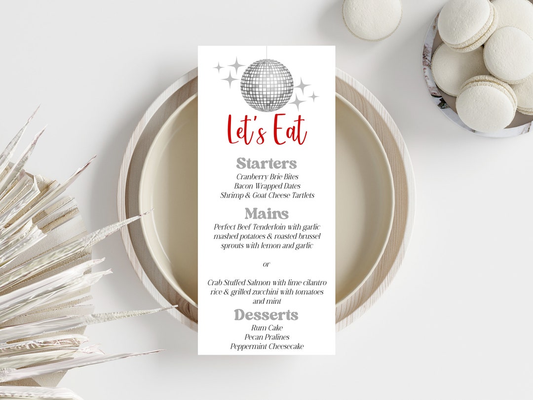 EDITABLE Silver Disco Ball Menu | Retro Disco Party Menu | Disco Party ...