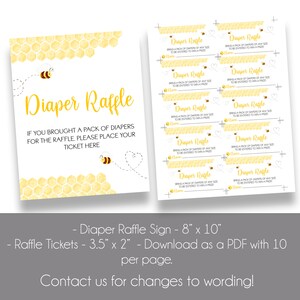 Instant Download Honey Bee Diaper Raffle Sign With Tickets Printable ...