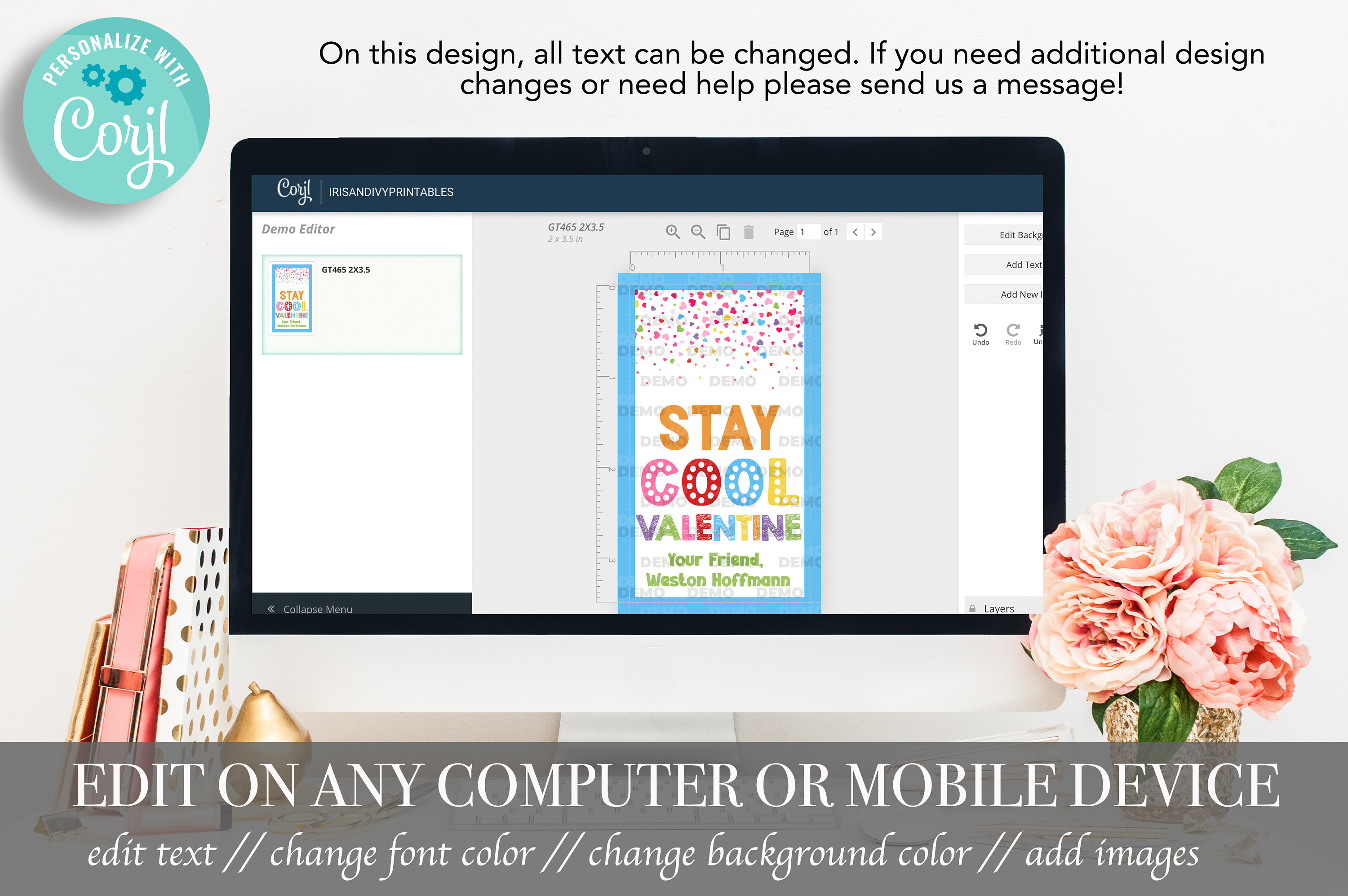 EDITABLE Stay Cool Valentine Gift Tag | Cool Valentine's Day Treat Bag ...