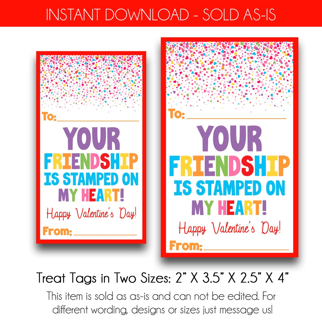 INSTANT DOWNLOAD | Valentine's Day Treat Tags for Kids | Friendship is ...