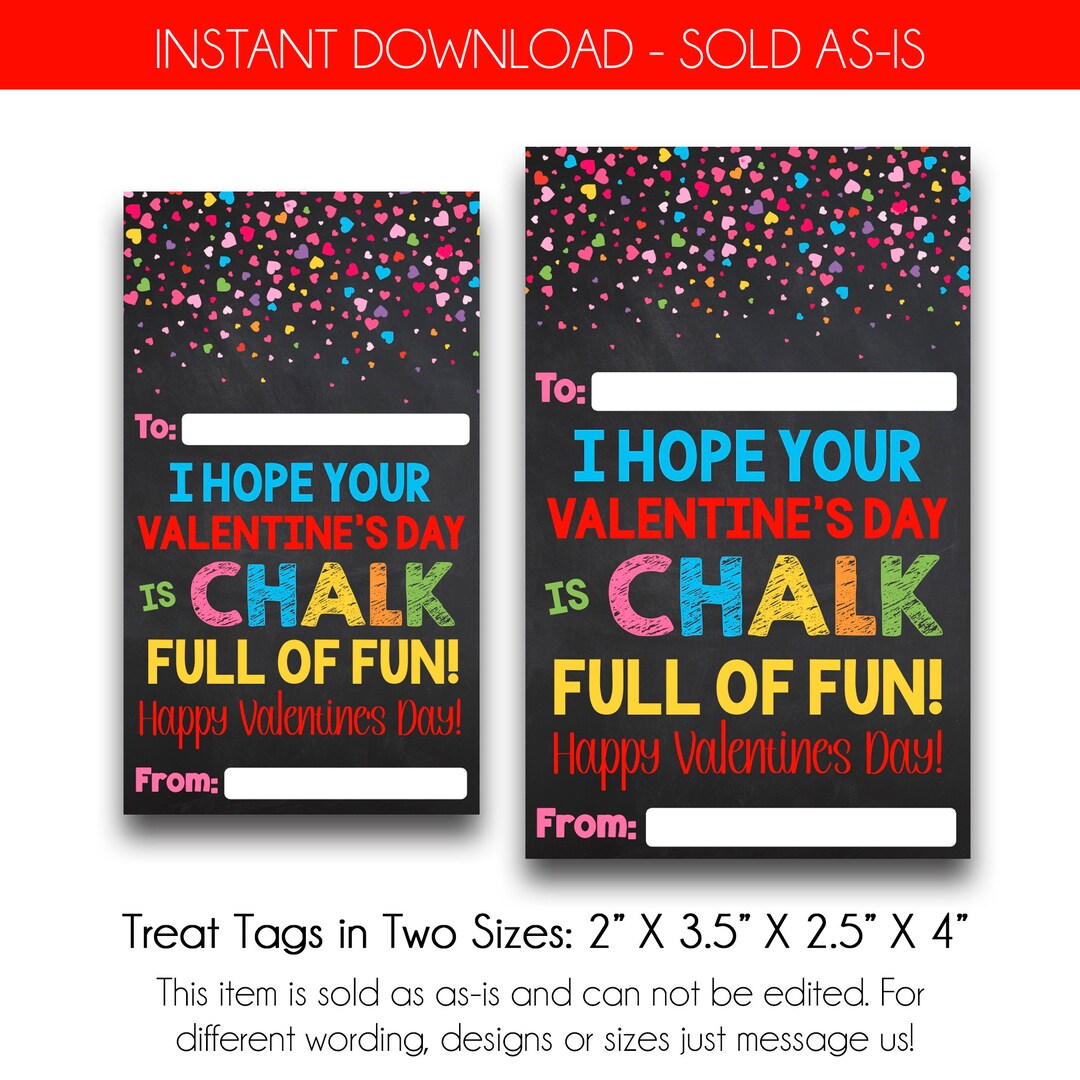 INSTANT DOWNLOAD | Chalk Full of Fun Kid's Valentine's Day Treat Tags ...