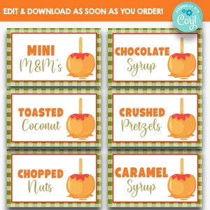 EDITABLE Caramel Apple Bar Topping Signs | Caramel Apple Bar Food Tents ...
