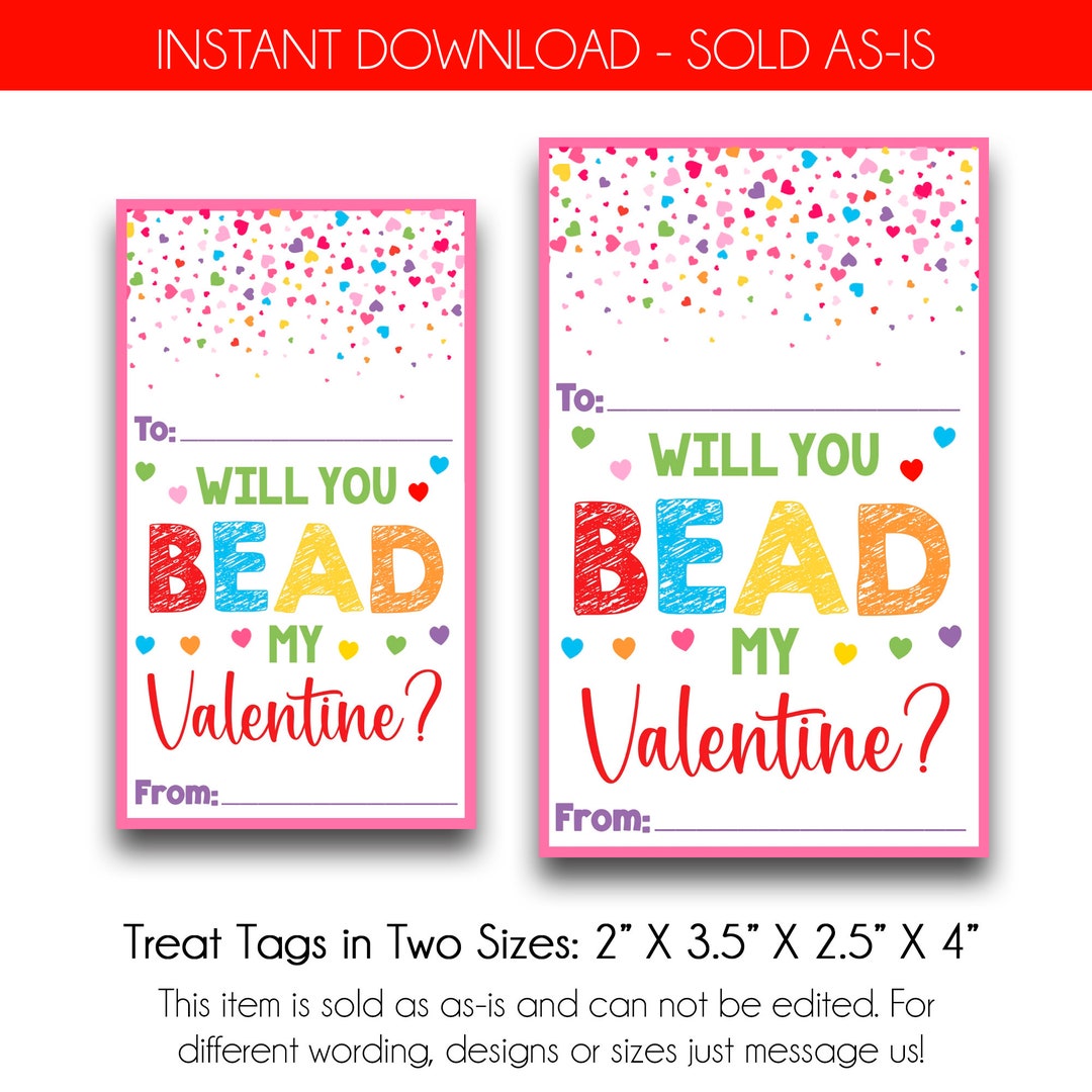 INSTANT DOWNLOAD | Will You Bead My Valentine Kid's Treat Tags ...