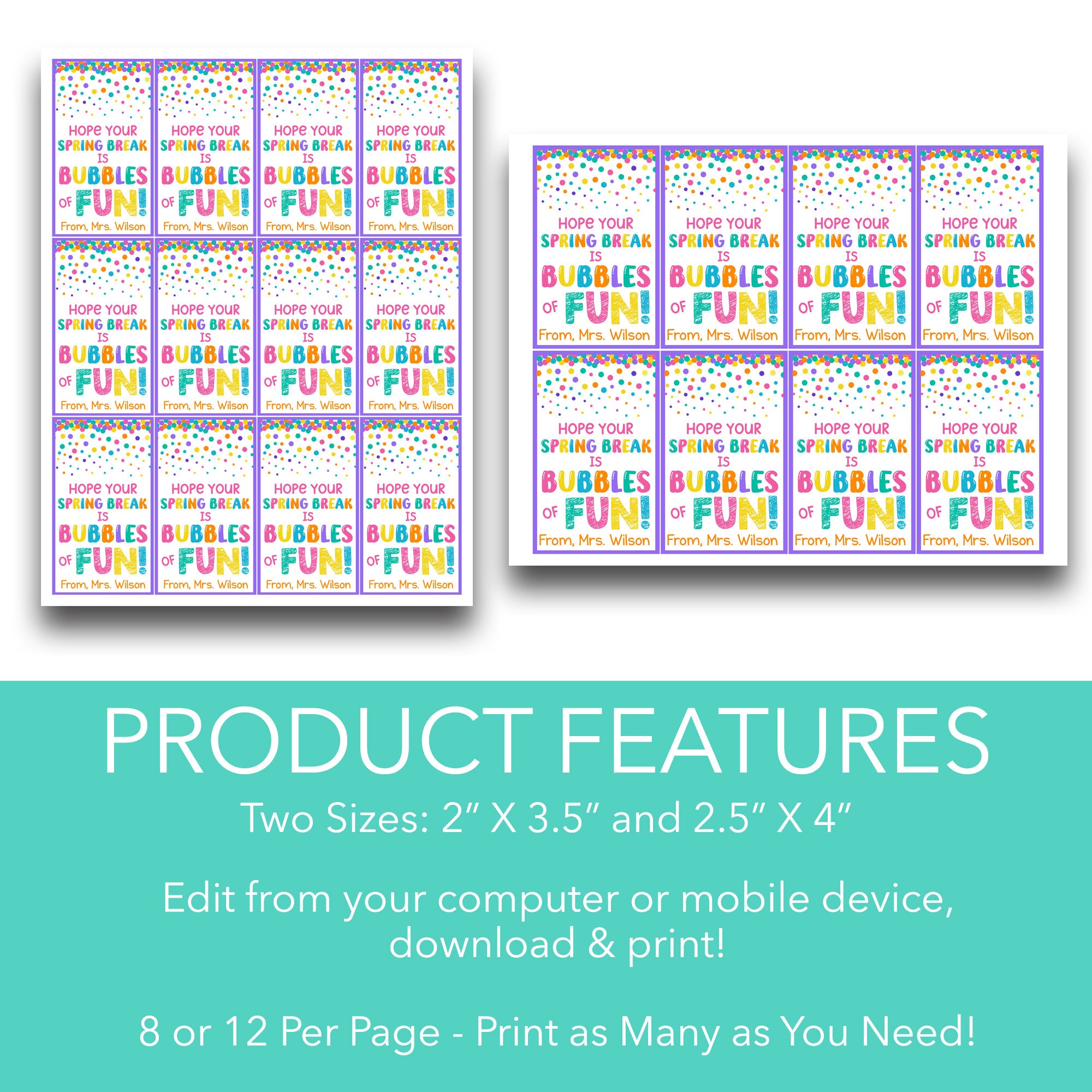 EDITABLE Pastel Hope Your Spring Break is Bubbles of Fun Treat Bag Tags ...