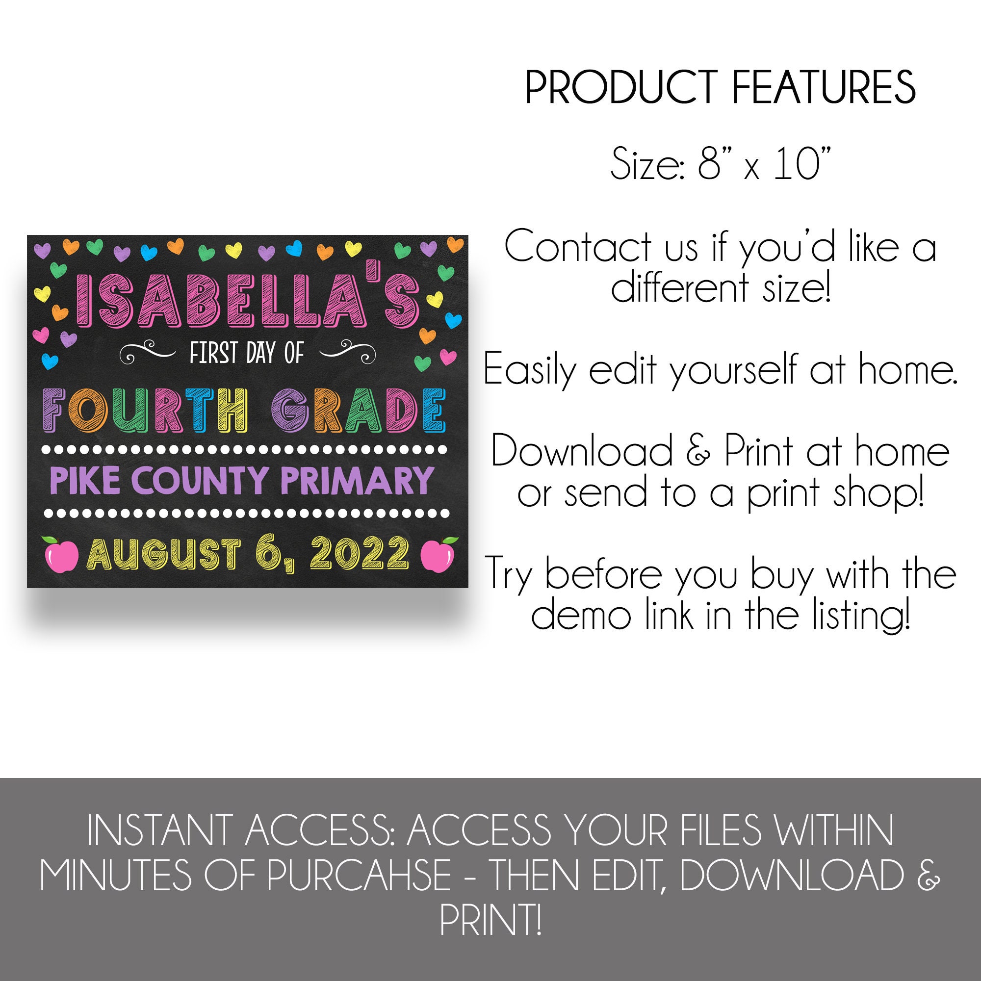 Editable Personalized First Day of Fourth Grade Sign | Pastel ...