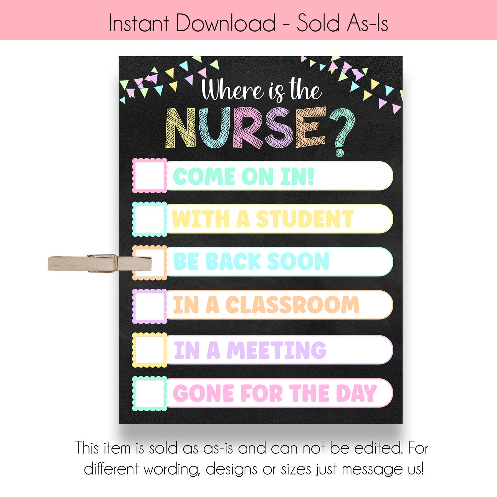 INSTANT DOWNLOAD Where's the Nurse Door Sign Pastel Chalk Where's the ...
