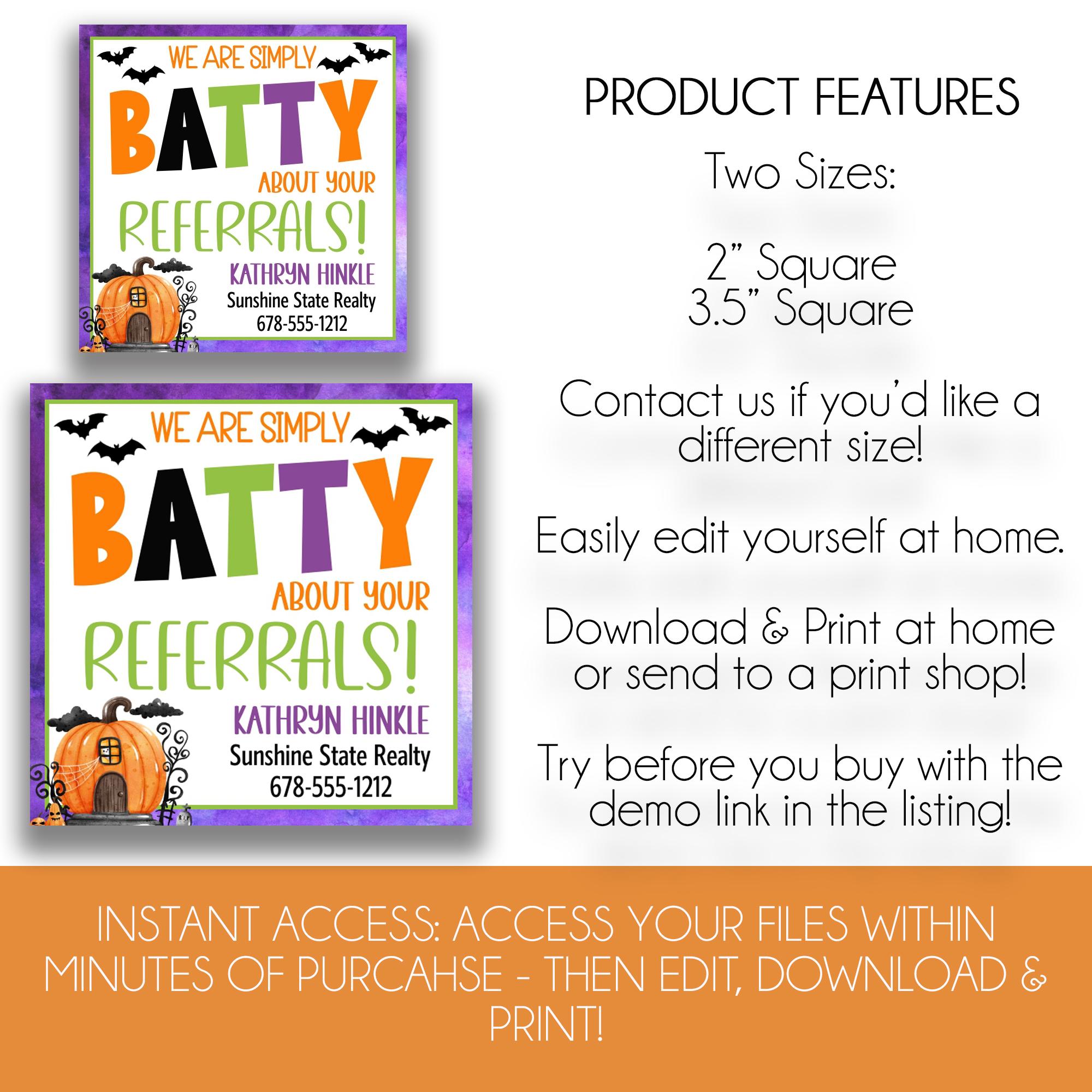 EDITABLE We Are Simply Batty About Your Referrals Halloween Marketing ...
